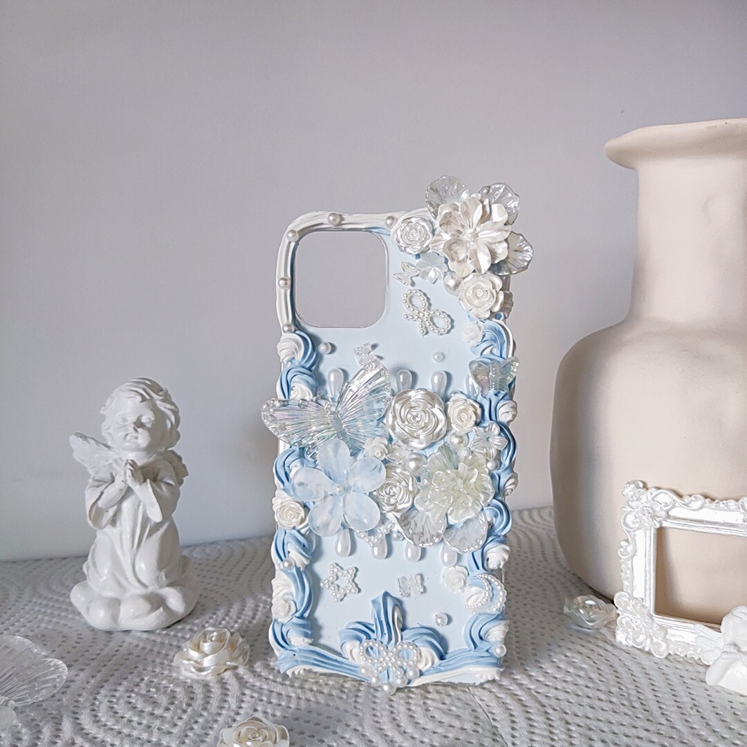 Handmade Light Blue Baroque Style Decoden Phone Case | Gift for Her ...