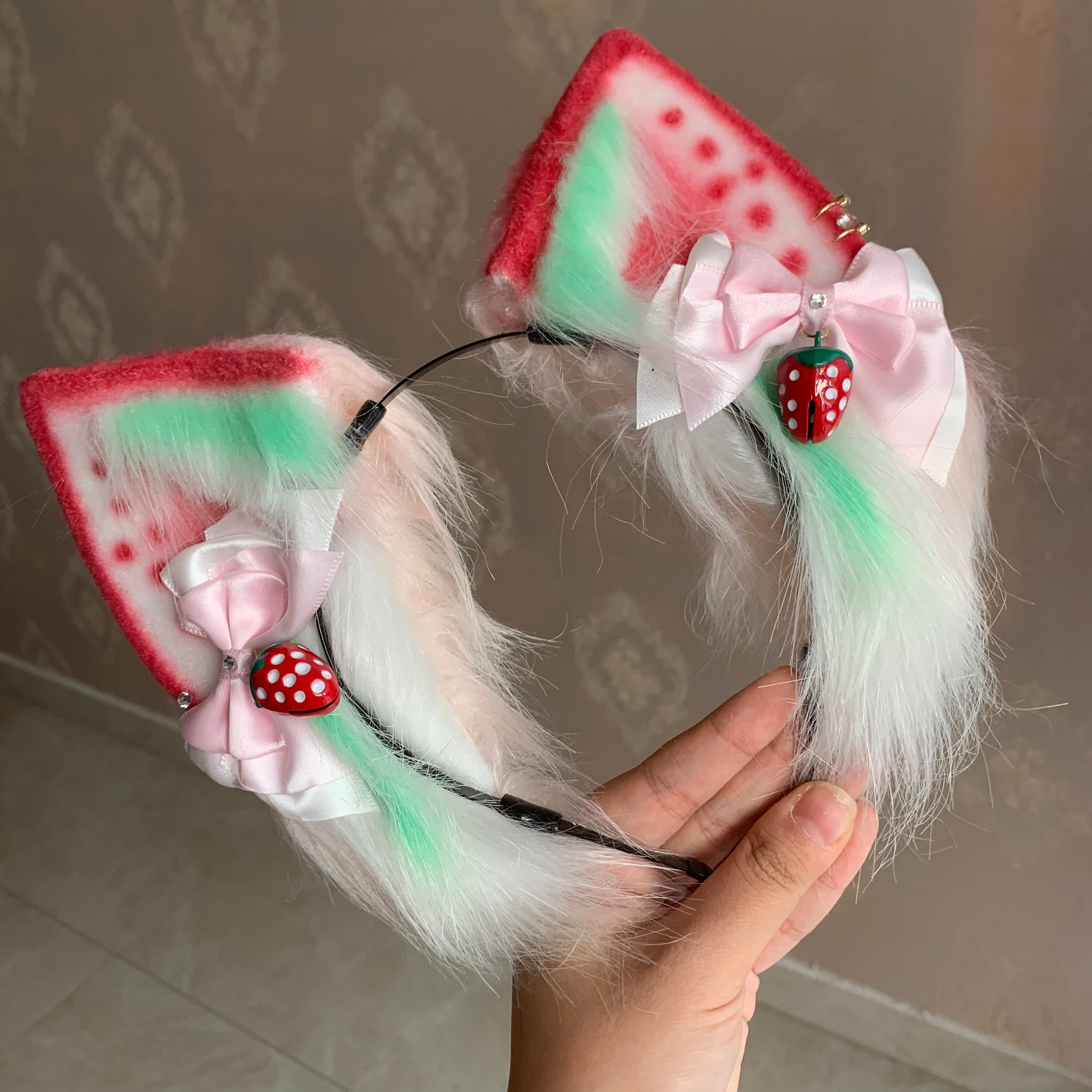 Handmade Strawberry Kitty Cat Ear Cute Realistic Animal Ear Gift for ...