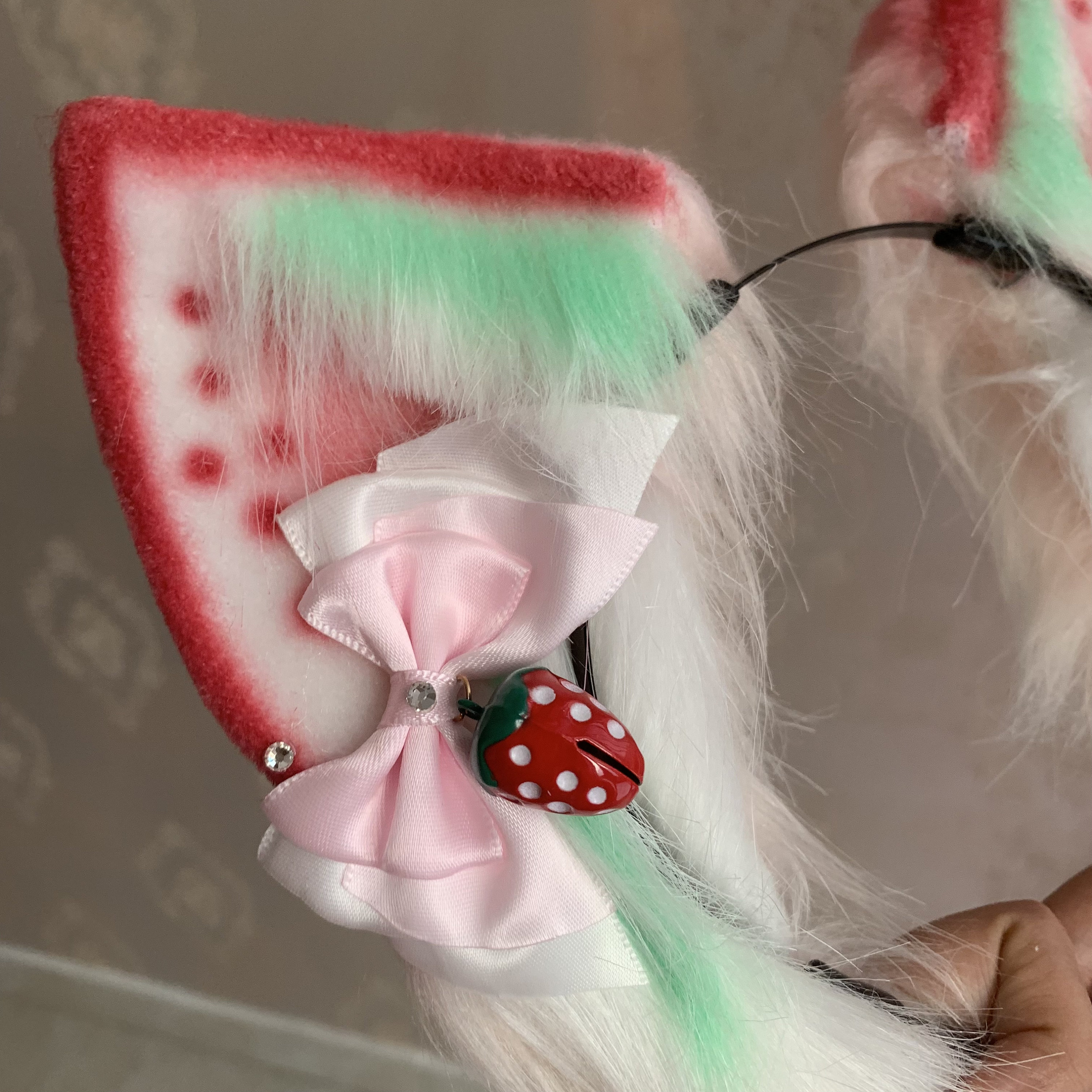 Handmade Strawberry Kitty Cat Ear Cute Realistic Animal Ear Gift for ...