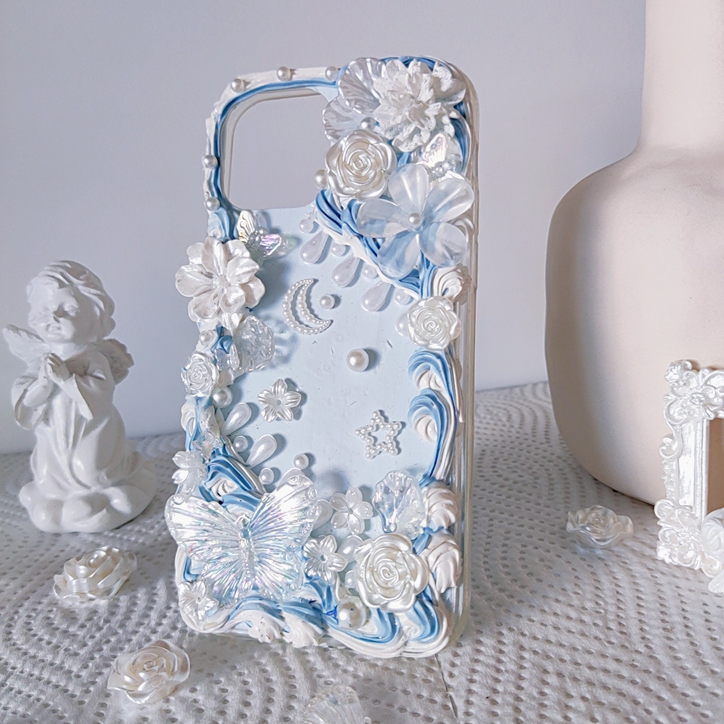 Handmade Light Blue Baroque Style Decoden Phone Case | Gift for Her ...