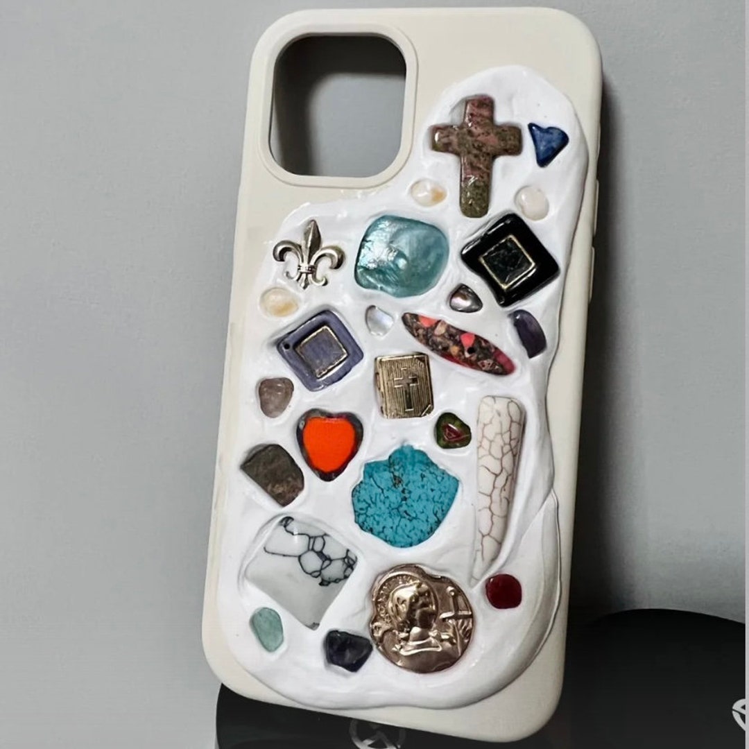 Handmade Stone and Shell Decoden Phone Case | Mosaic Style Decoden ...