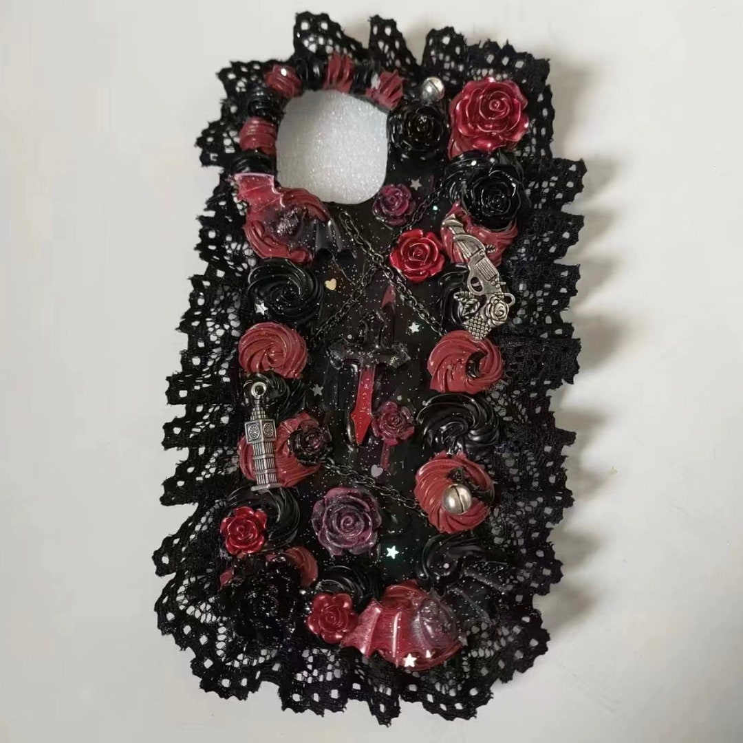 Handmade Gothic Style With Black Lace Decoden Phone Case | Gift for Her ...