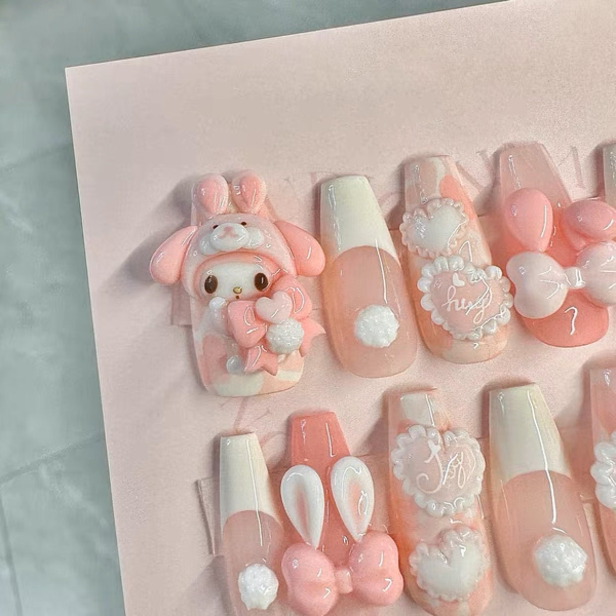 Handmade Cute Anime Nail Art Press on Nail Kawaii Pink Nails Gift for ...