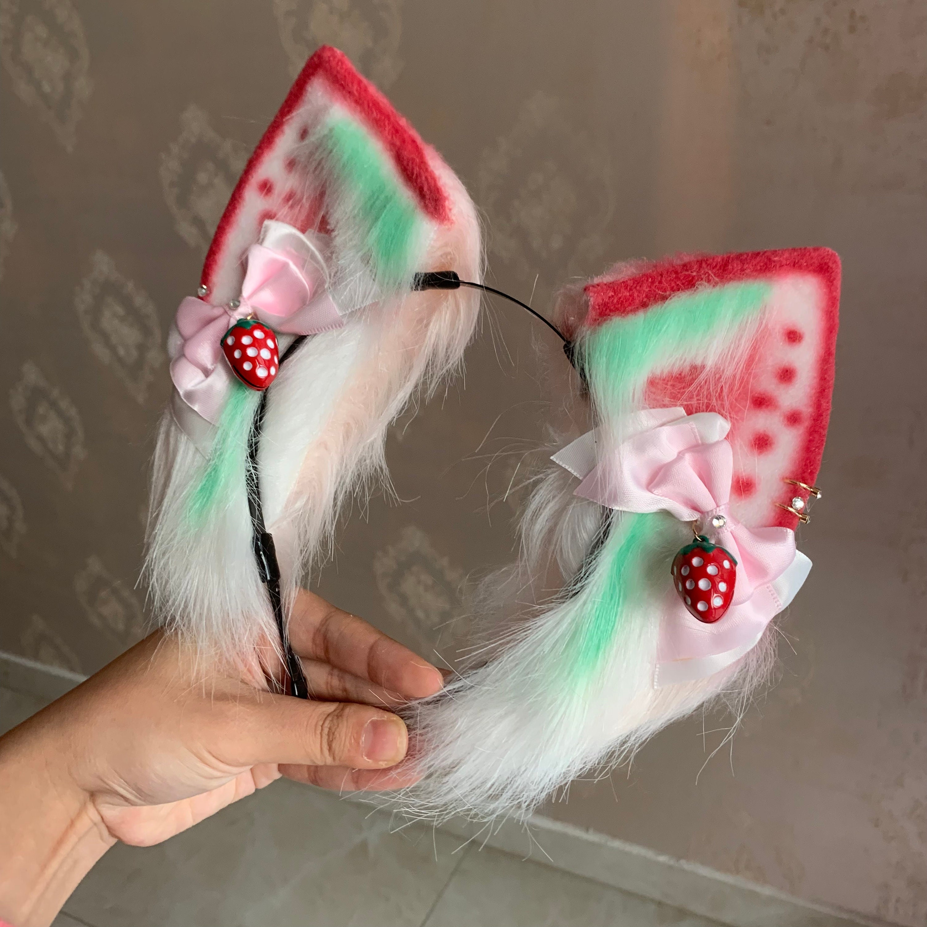 Handmade Strawberry Kitty Cat Ear Cute Realistic Animal Ear Gift for ...