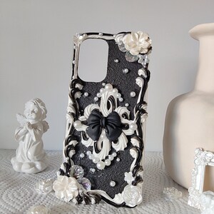 Handmade Black Ribbon Bow Baroque Style Decoden Phone Case | Gift for ...