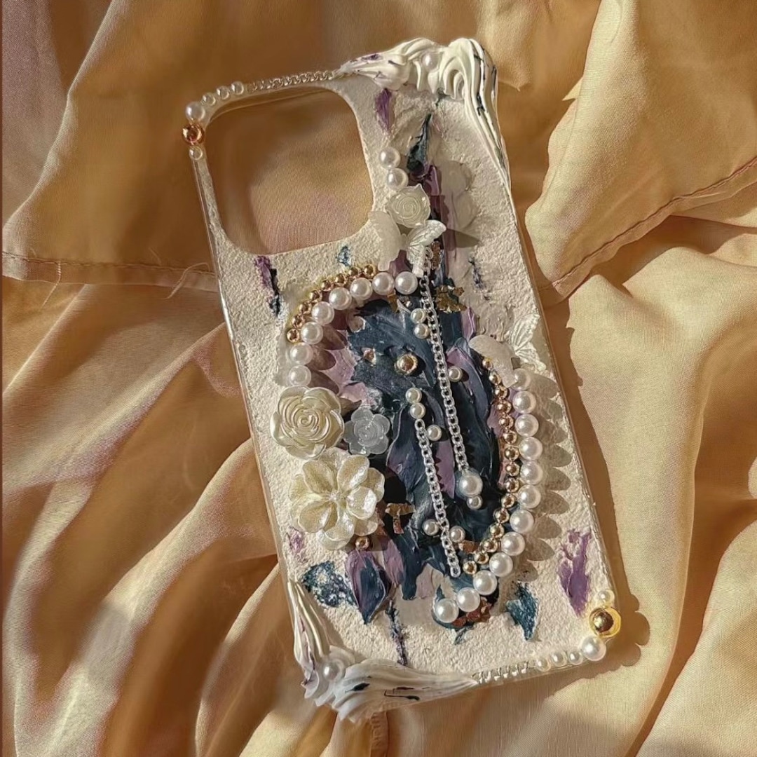 Handmade Vintage Style Decoden Phone Case | Pearls and Flowers Phone ...