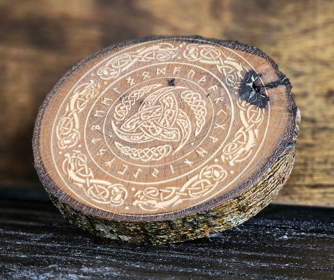 Viking Norse Mythology Log Slice Icelandic Theme Vegvisir - Etsy
