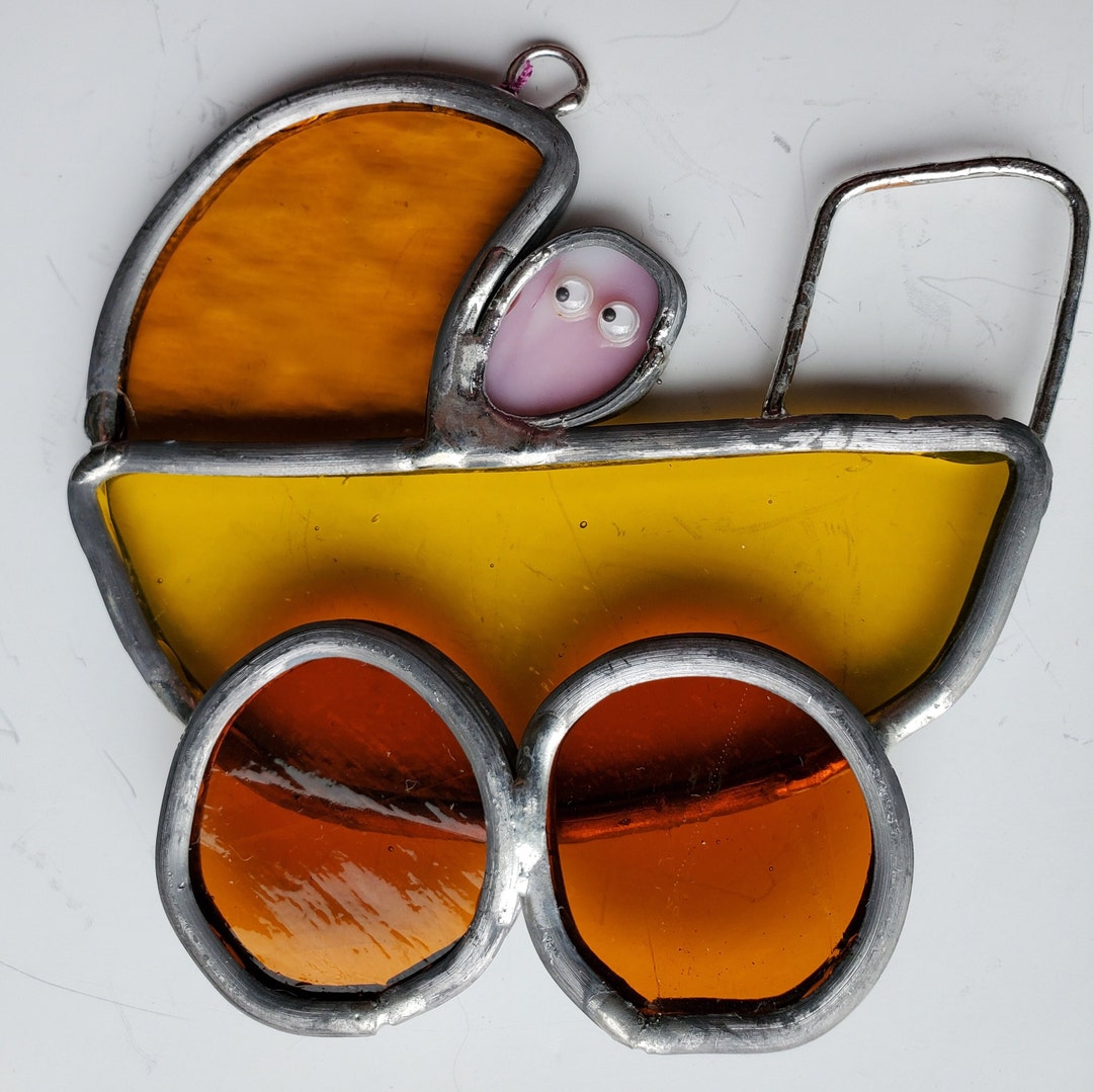 Vintage Hand-crafted Stained Glass Baby Buggy Suncatcher Window Hanging ...