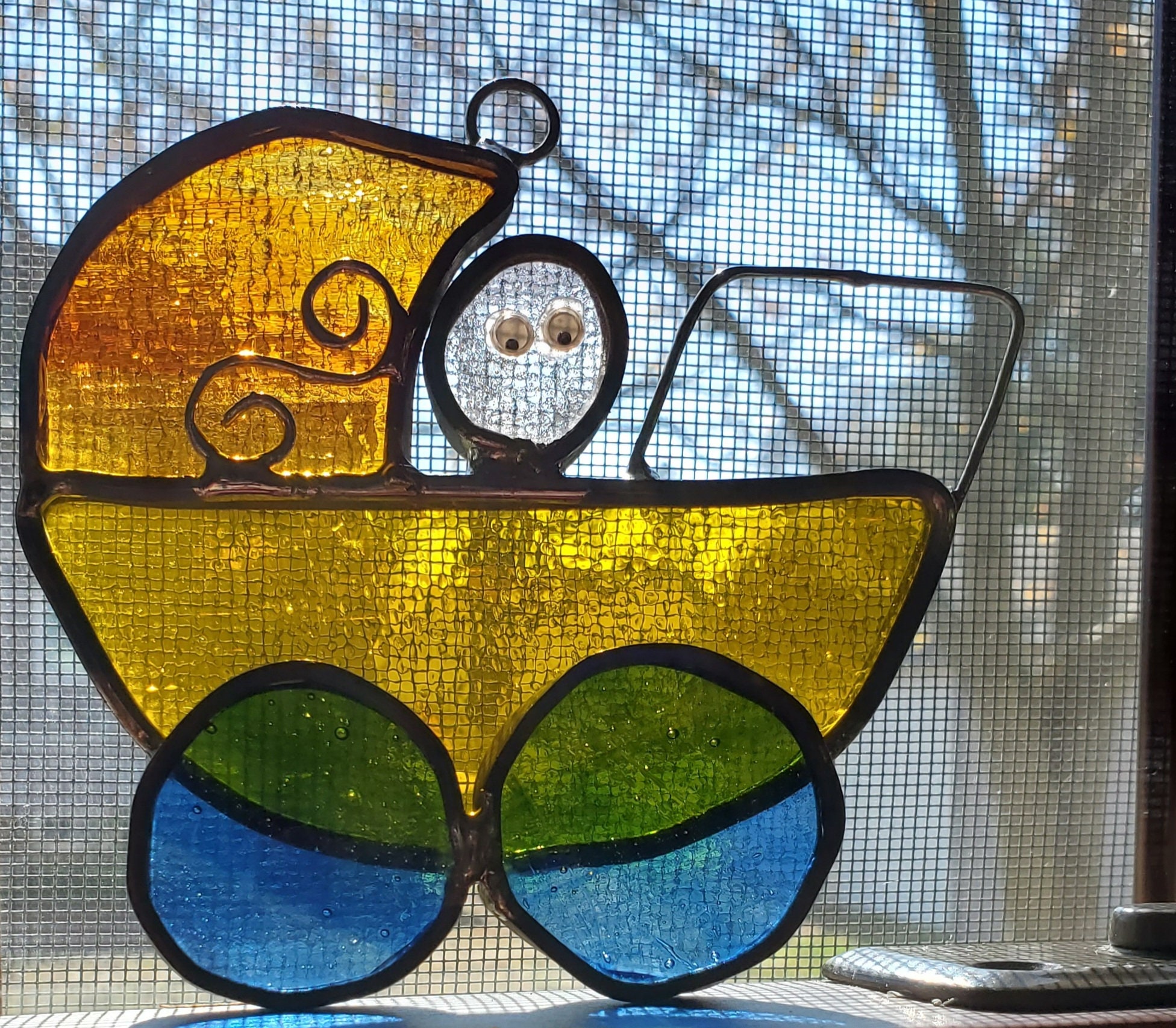Vintage Hand-crafted Stained Glass Baby Buggy Suncatcher Window Hanging ...