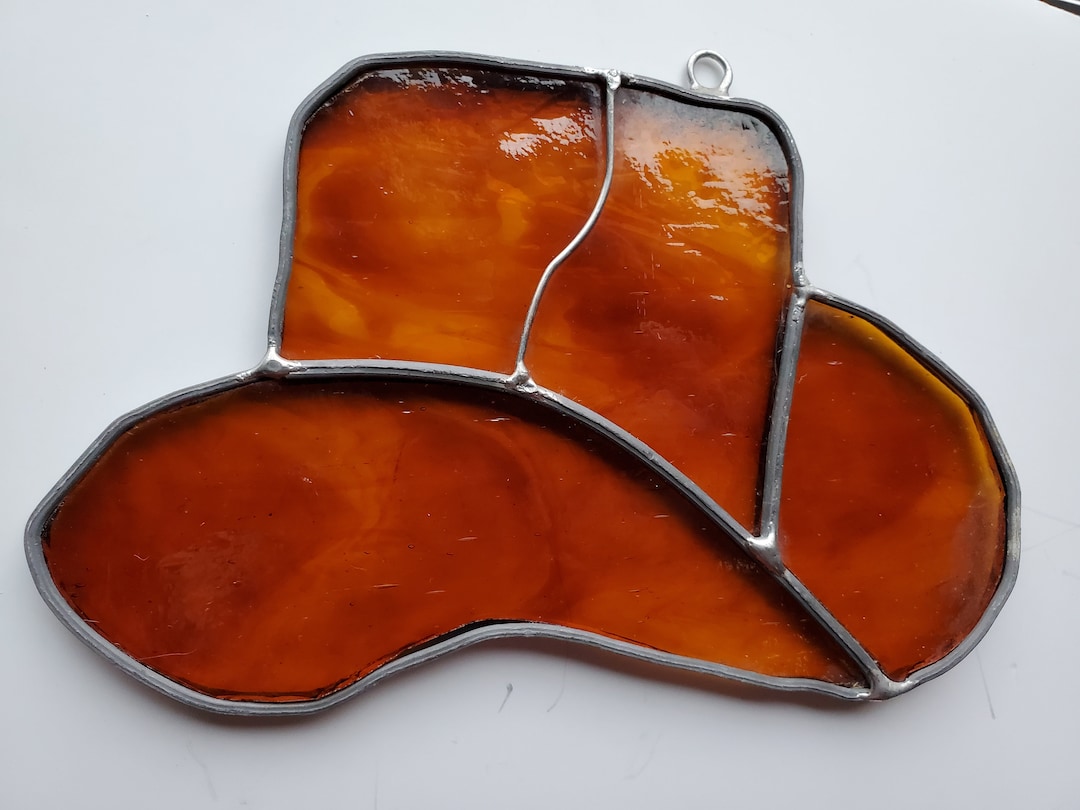 Vintage Hand-crafted Brown Stained Glass Cowboy Hat Suncatcher - Etsy