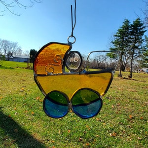Vintage Hand-crafted Stained Glass Baby Buggy Suncatcher Window Hanging ...