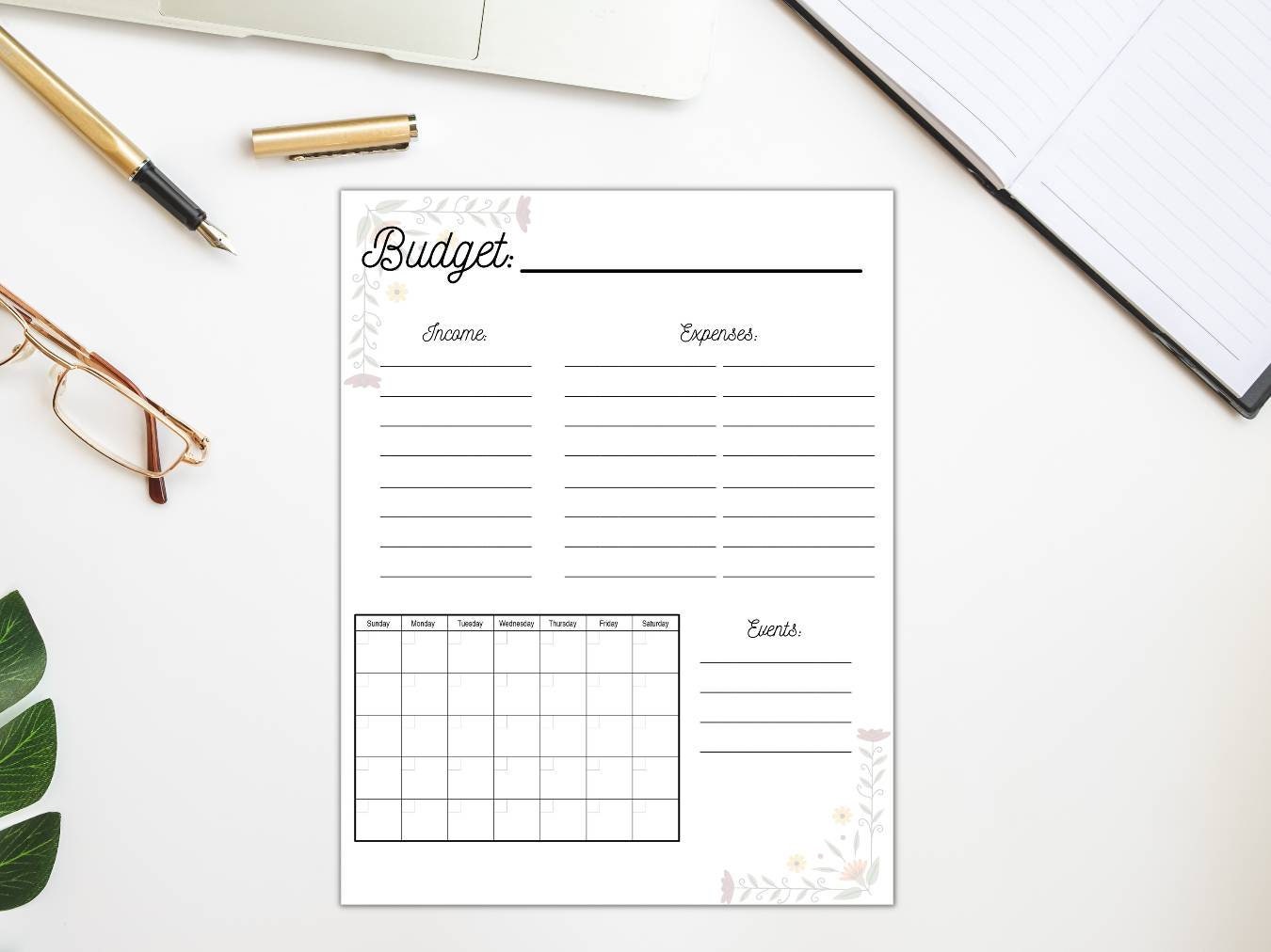 Monthly Budget Sheet Calendar Income Expenses Floral - Etsy
