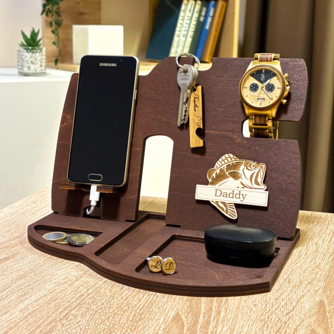 Personalized Wooden Docking Station | Phone & Watch Stand Valet Tray ...