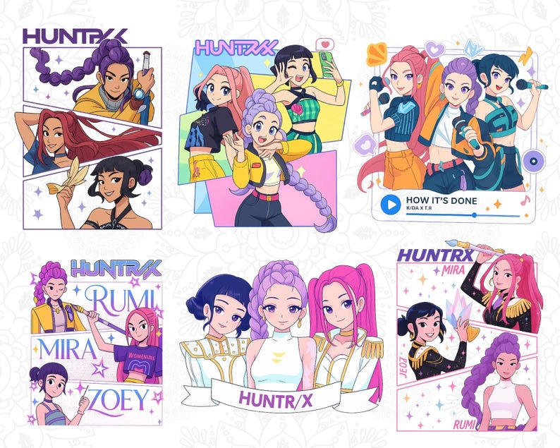 Huntrix Kpop Demon Hunters PNG, Kpop Idol Group Shirt Design, Girl ...