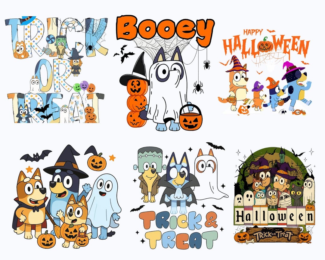 Halloween Bluey PNG Bundle, Spooky Vibes Png, Cartoon Bluey Halloween ...