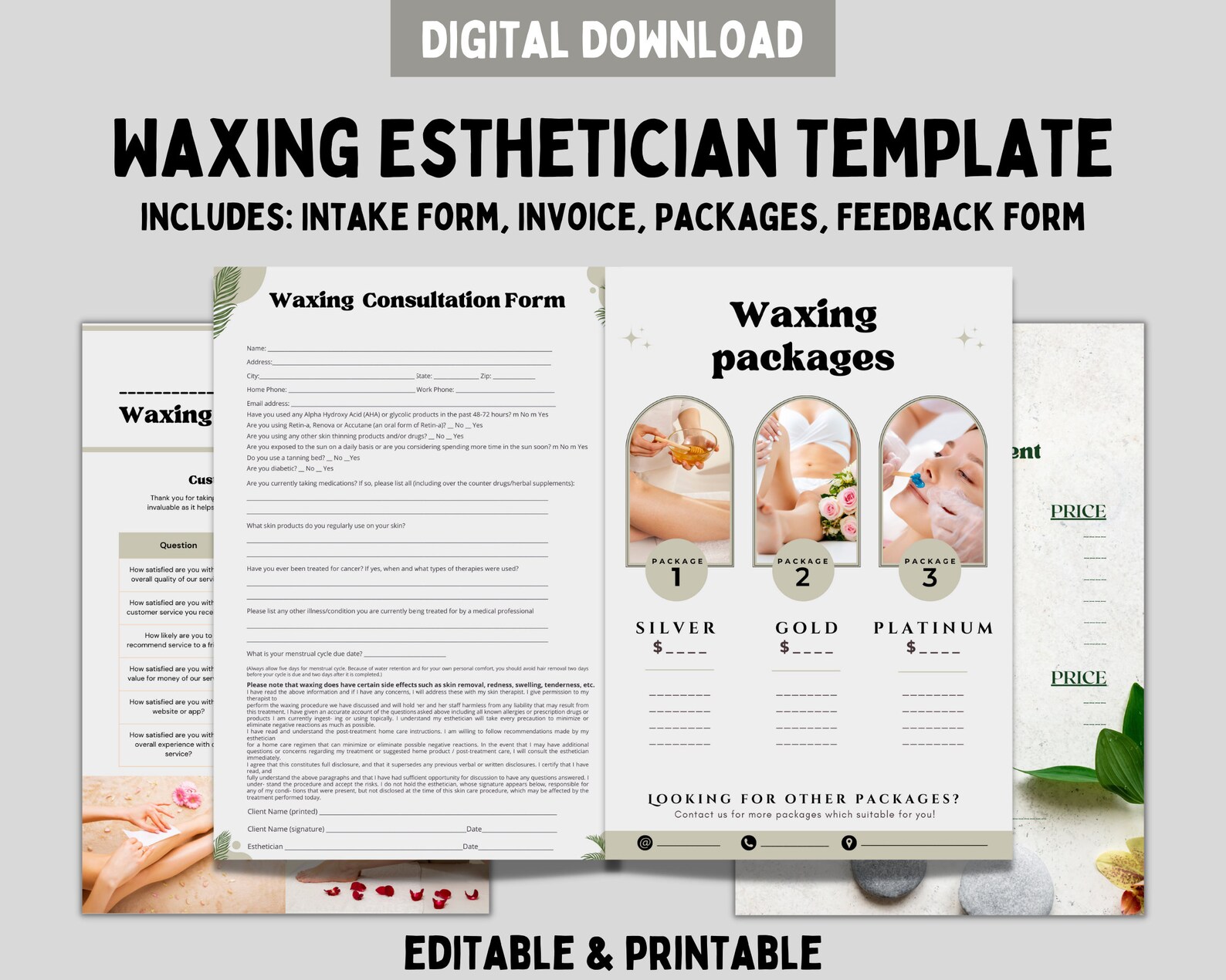Waxing Editable Esthetician Template Client Consent Form for ...