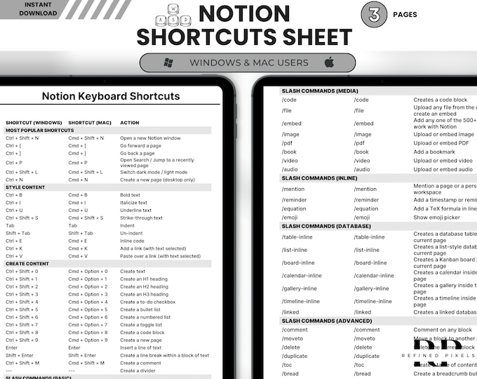Notion Shortcuts Mac Template Notion Shortcuts Windows Notion Keyboard ...