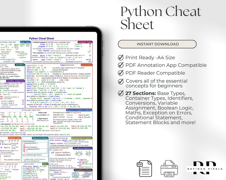 Python Cheat Sheet Template Python for Beginners Data Type Coding Functions Python 3 Programming ...