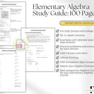 Algebra Study Guide PDF High School College Math Cheat Sheet Homework ...