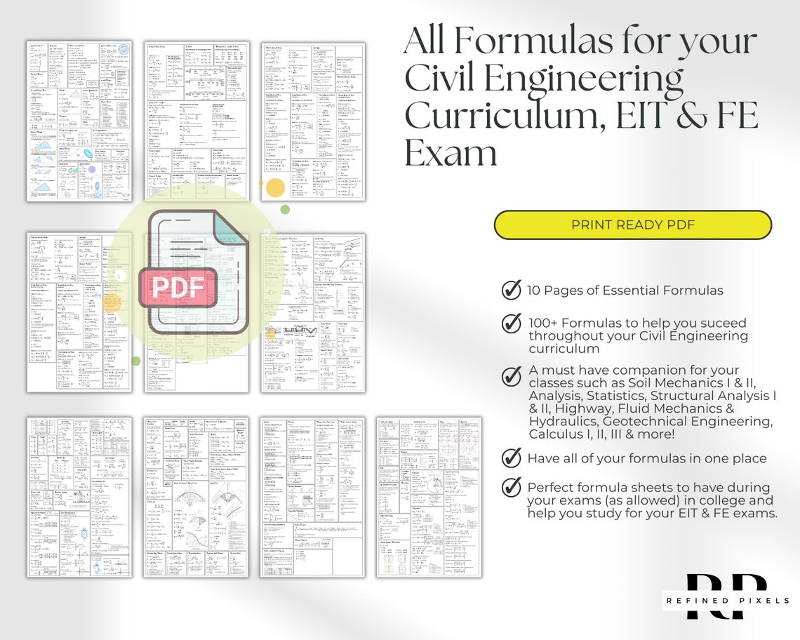 Civil Engineer Student Engineering Formulas Civil Engineer Gifts Cheat ...