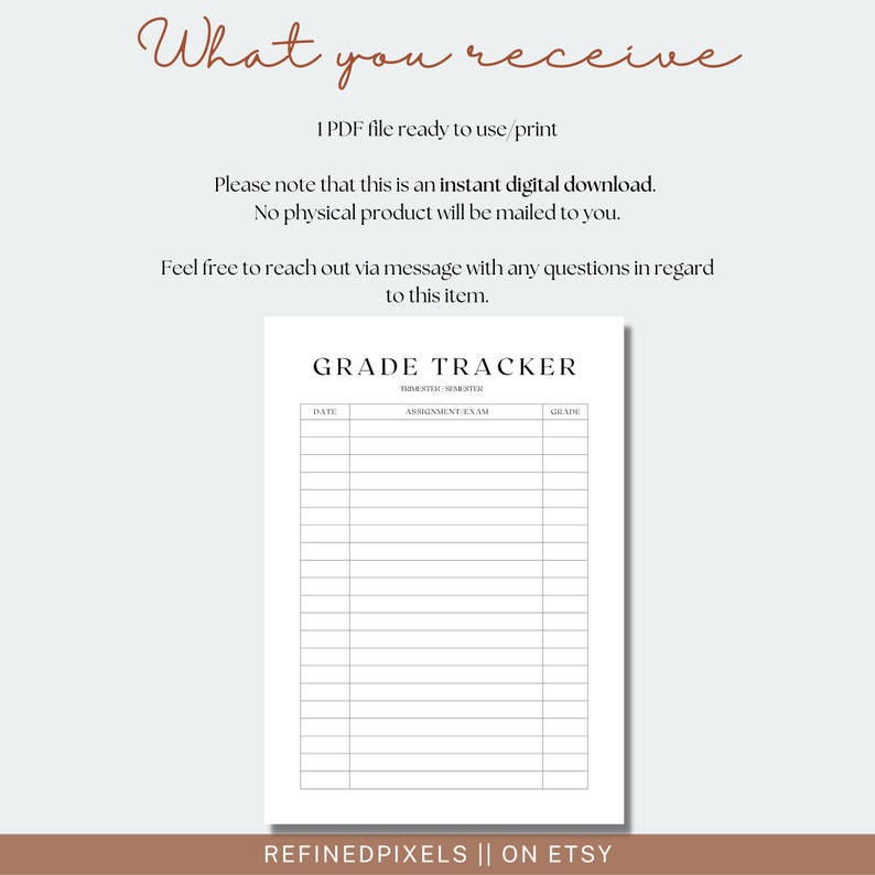 Grade Tracker Template Printable School Schedule Student Digital ...