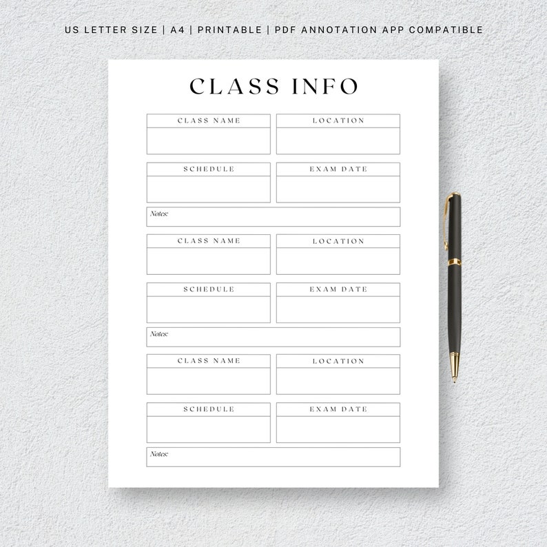 Class Schedule Printable Template Weekly College Planner PDF University ...