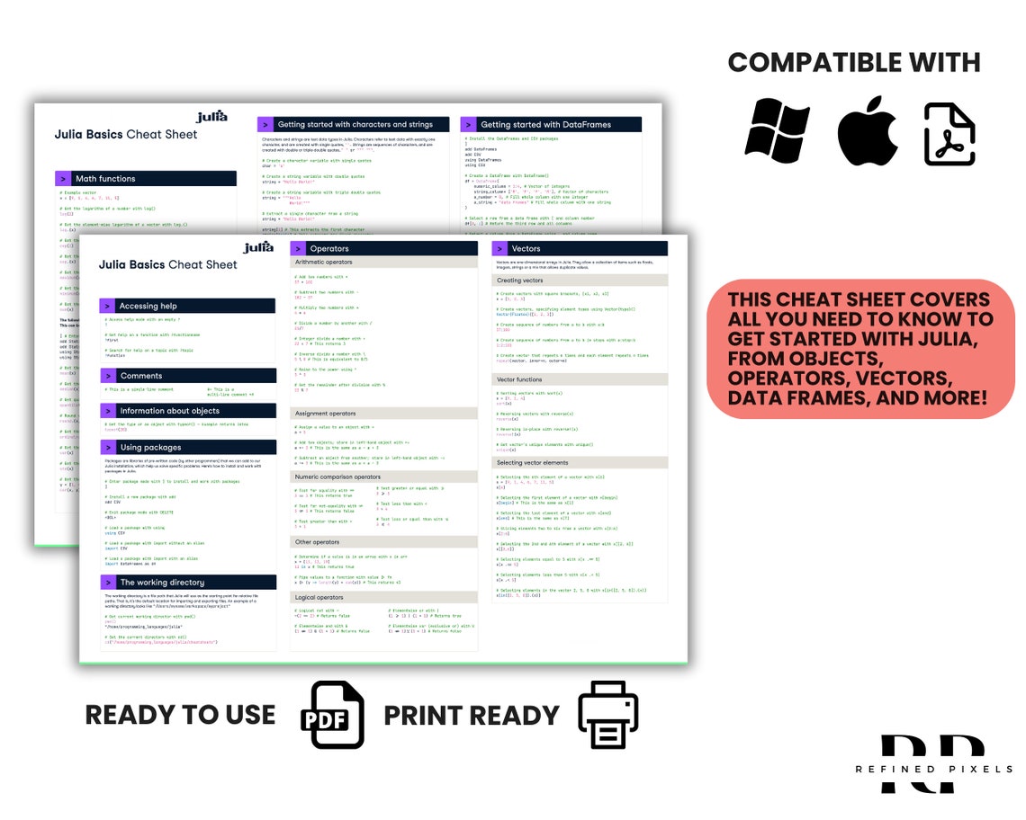 Julia Cheat Sheet Computer Programming Data Science Programming Language Julia Basics Sheet ...