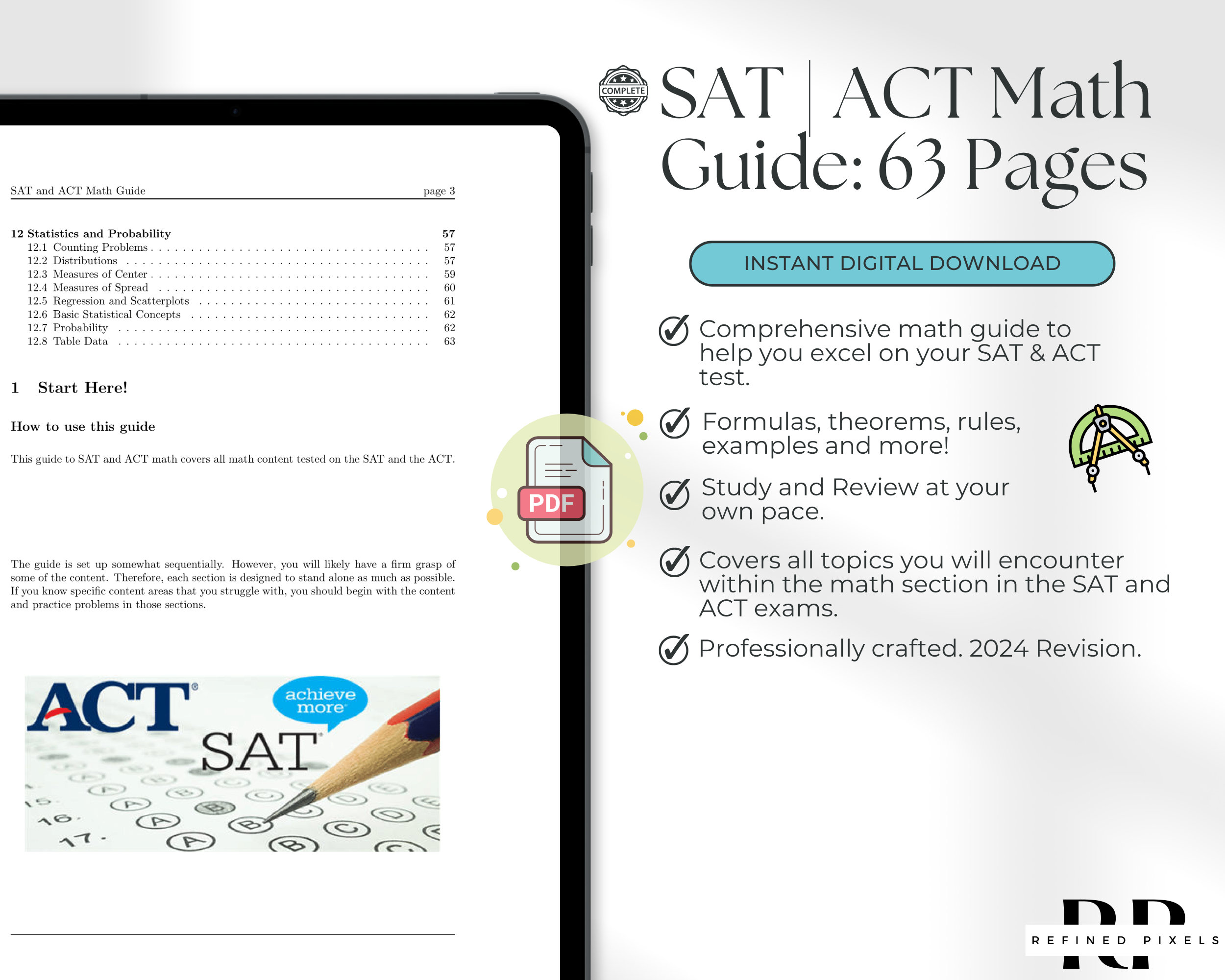 SAT Prep ACT Test Act Worksheets Sat Test Math Exam Study Guide Algebra ...