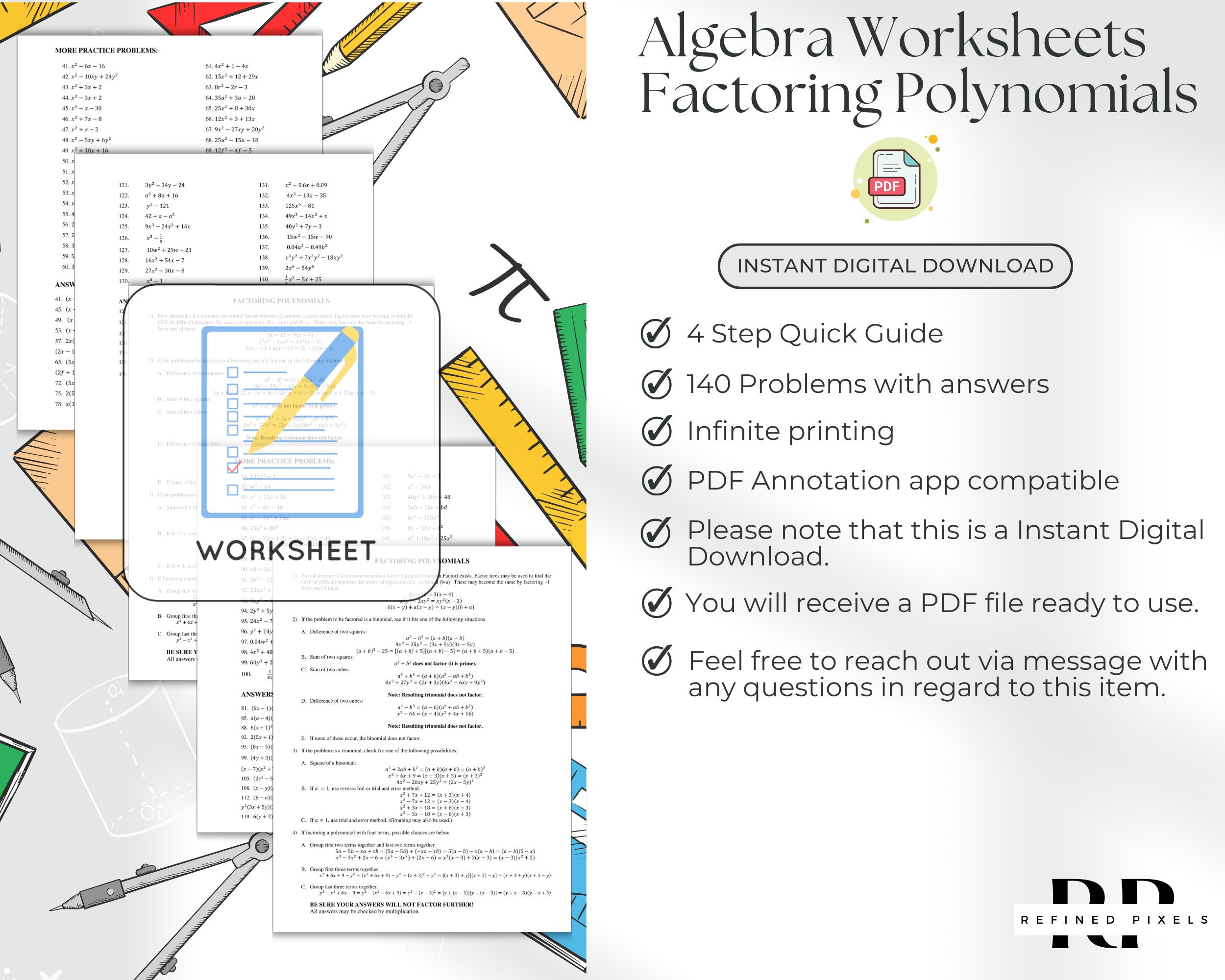 Algebra Worksheets Printable Factoring Polynomials Algebra Worksheet ...