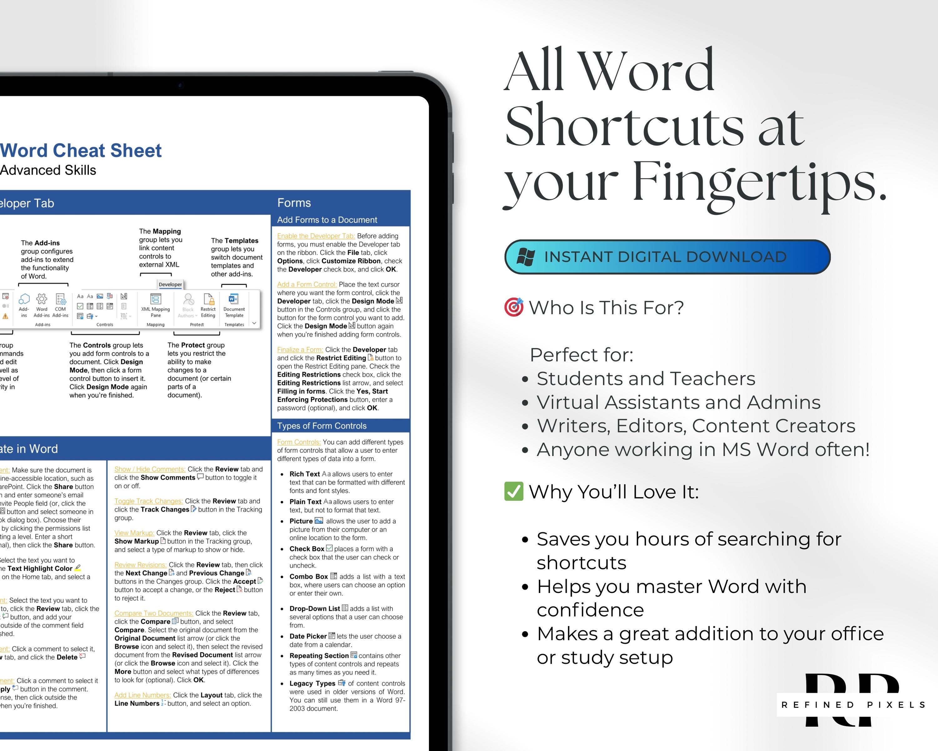Microsoft Word Shortcuts Cheat Sheet Printable Keyboard Shortcut PDF ...