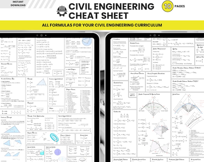 Civil Engineer Student Engineering Formulas Civil Engineer Gifts Cheat ...