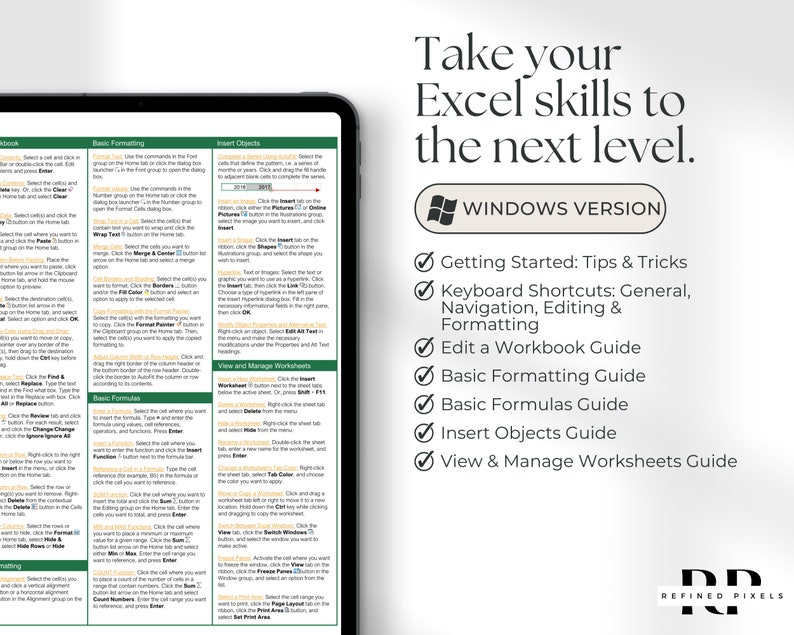 Excel Shortcuts for Windows Excel Shortcut Windows Excel PC Formulas Microsoft Excel Guide ...