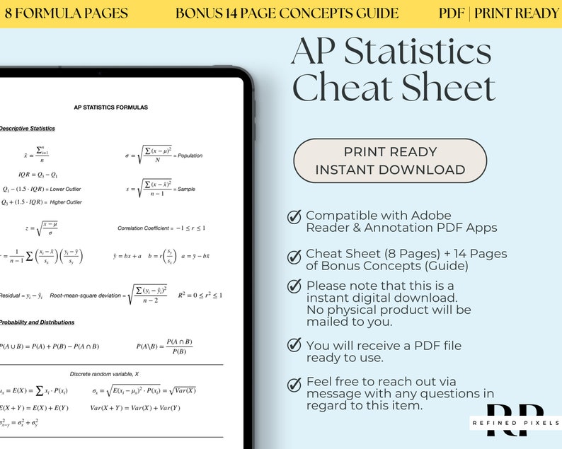 AP Statistics Cheat Sheet AP Statistics Notes Concepts AP Statistics ...