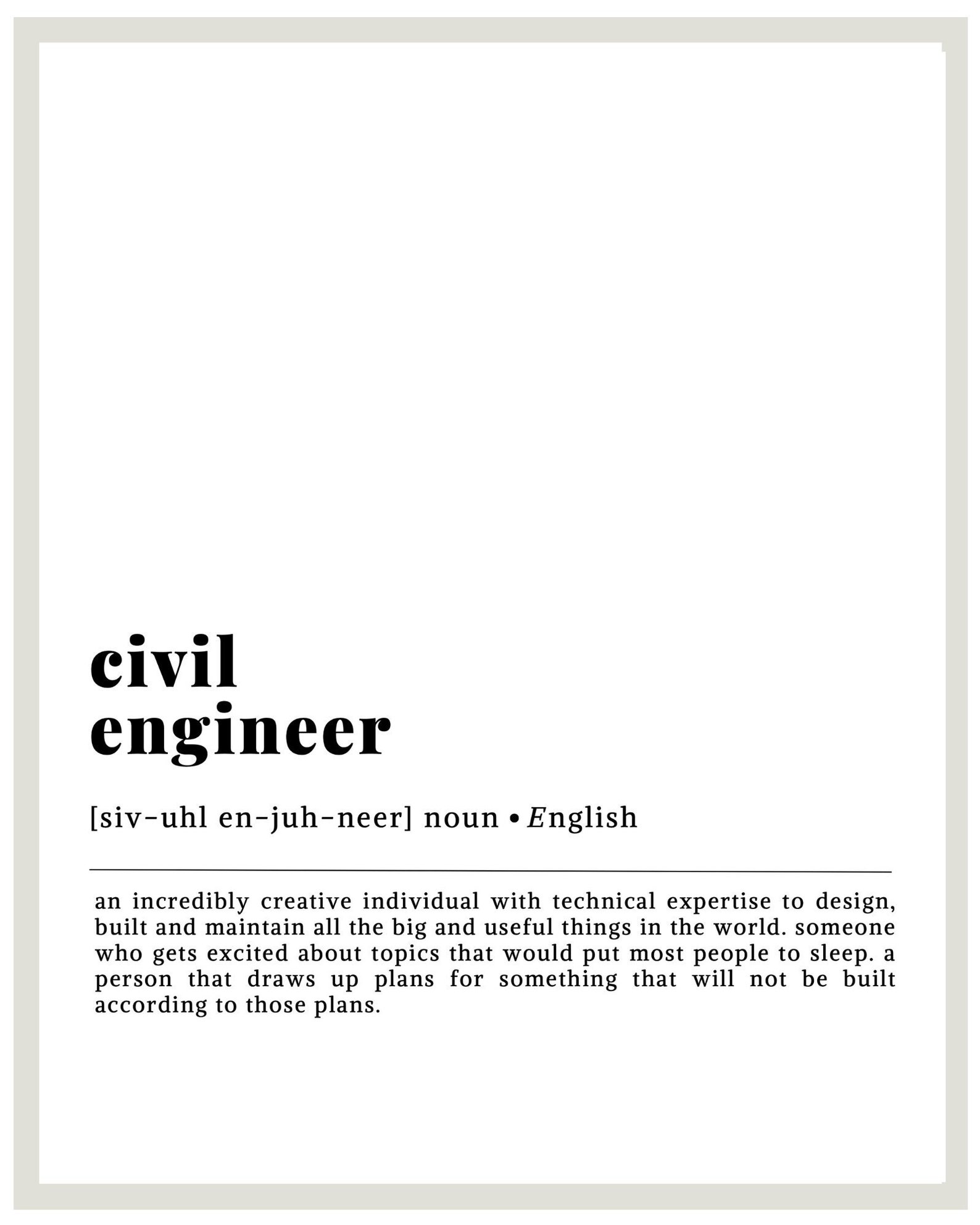 Civil Engineer Definition Print Civil Engineer Gifts - Etsy