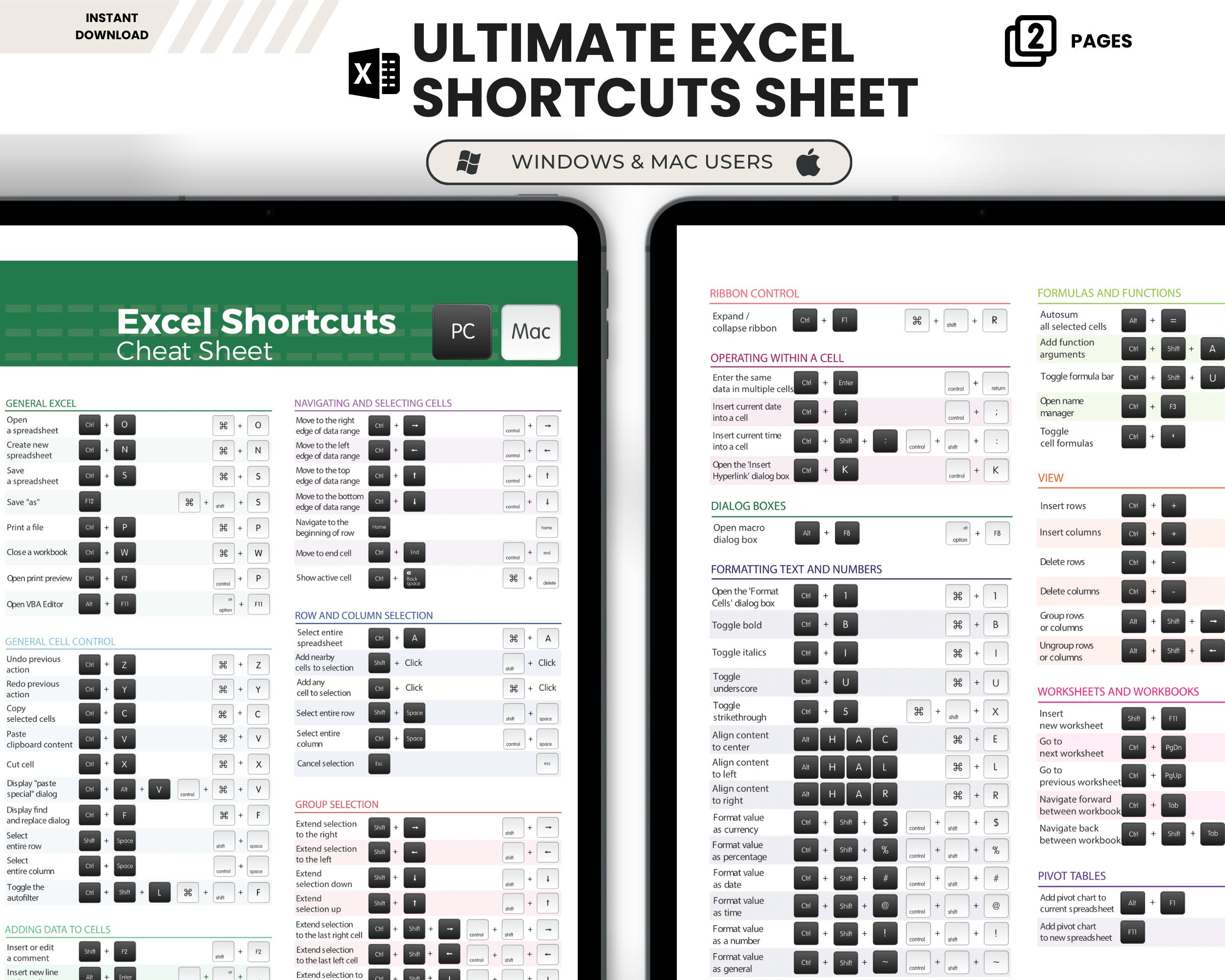 Excel Shortcuts for Windows Excel Shortcuts for Mac Excel Super ...