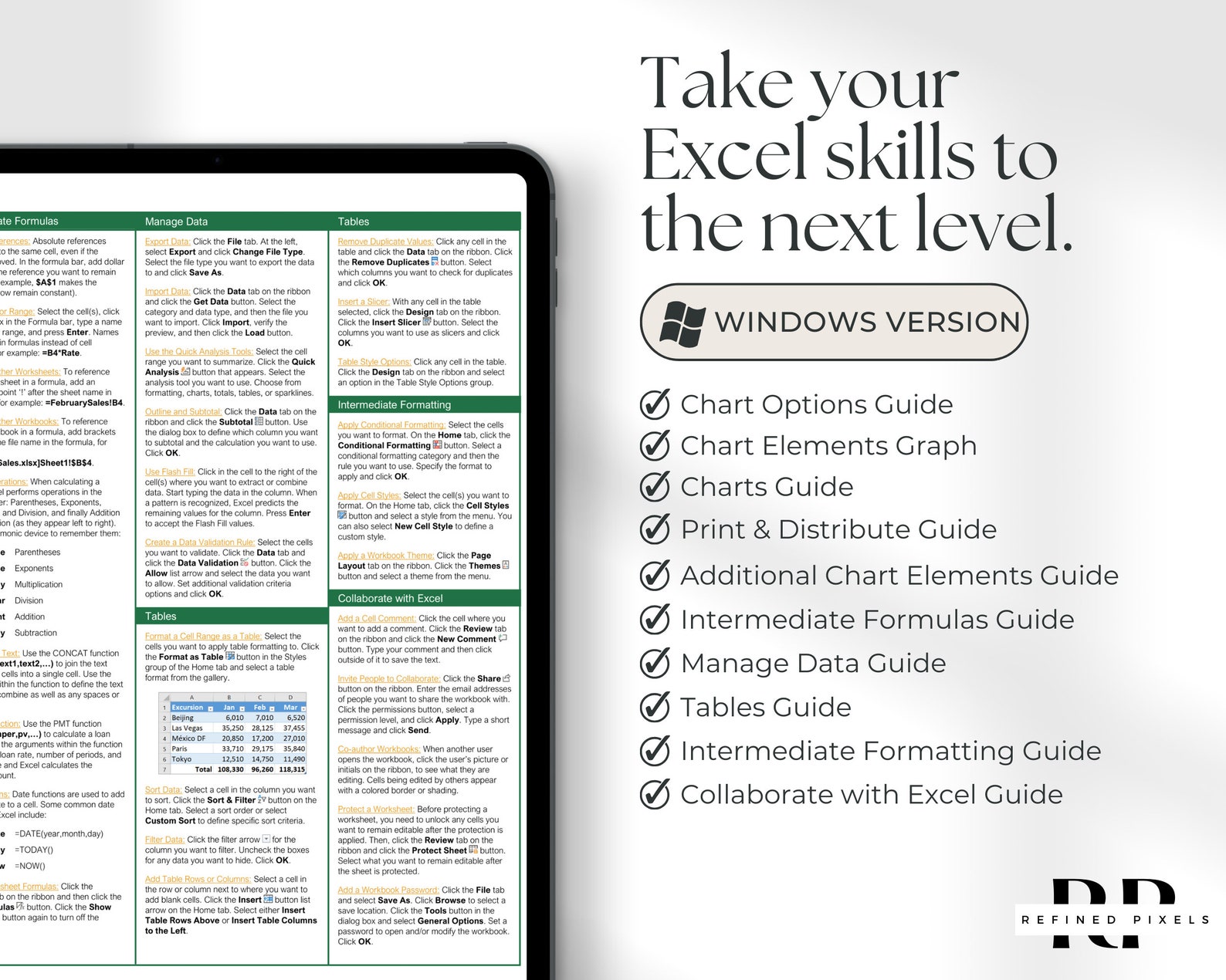 Excel Shortcuts for Windows Excel Cheat Sheet Guide Excel Formulas Microsoft Excel Gift Excel ...