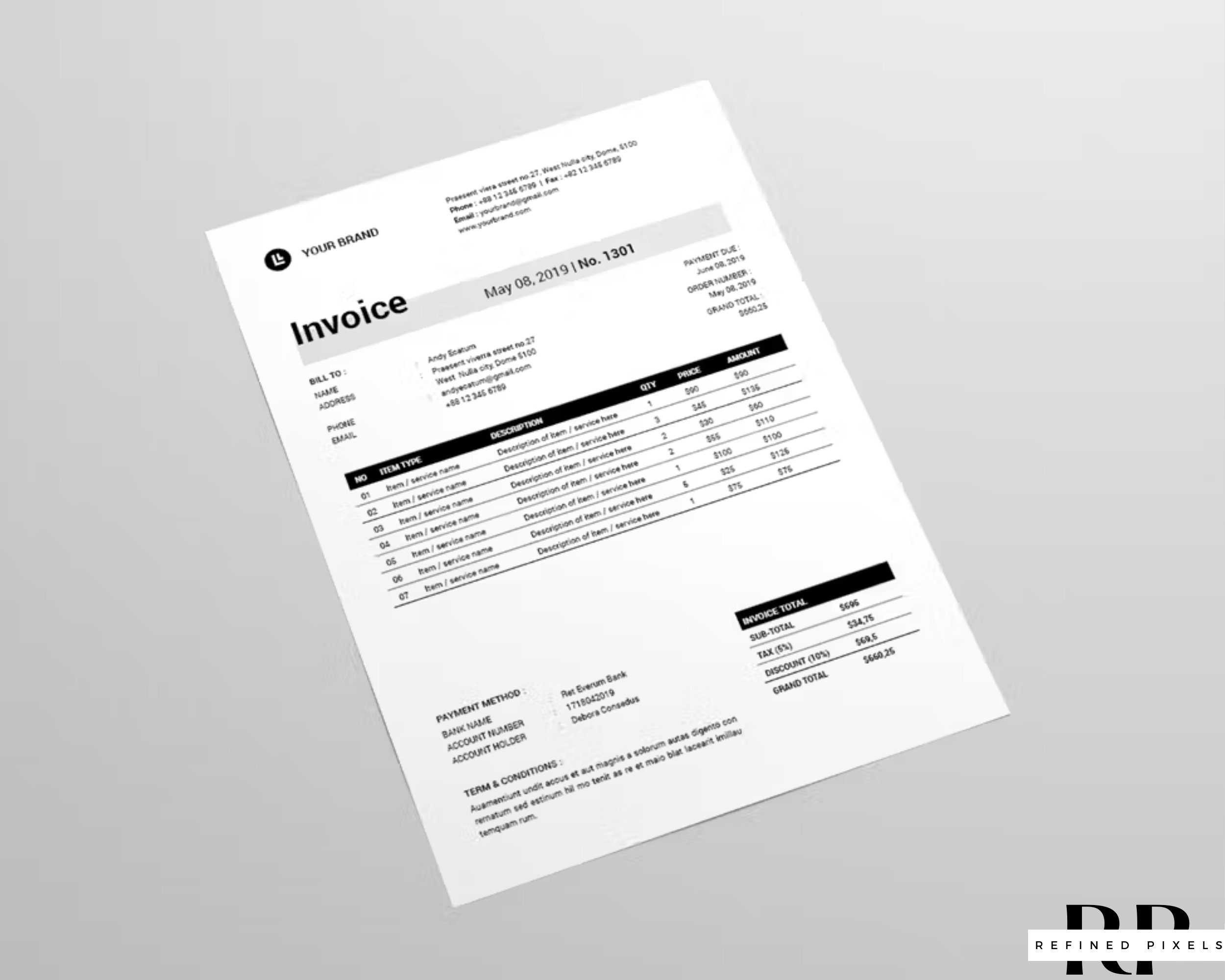 Invoice Template Indesign Template Printable Invoice Editable Invoice ...