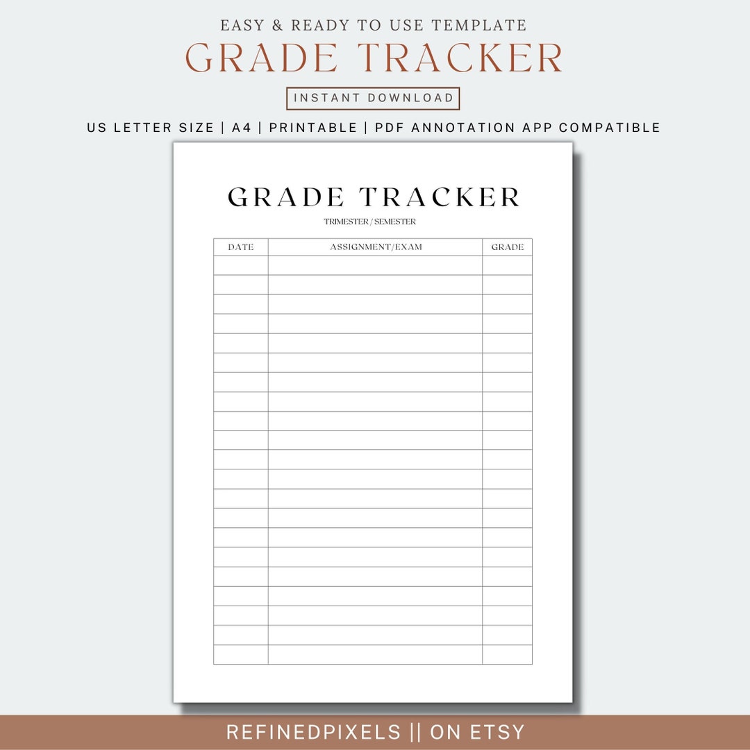 Grade Tracker Template Printable School Schedule Student Digital ...