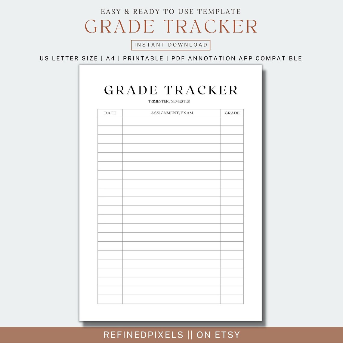 Grade Tracker Template Printable School Schedule Student Digital ...