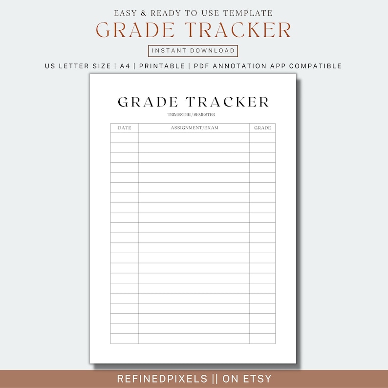 Grade Tracker Template Printable School Schedule Student Digital ...