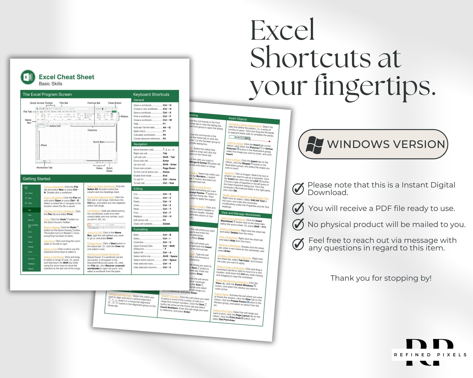 Excel Shortcuts for Windows Excel Shortcut Windows Excel PC Formulas ...
