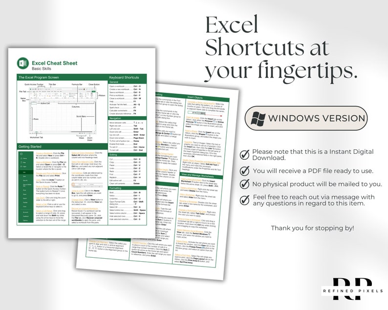 Excel Shortcuts for Windows Excel Shortcut Windows Excel PC Formulas ...