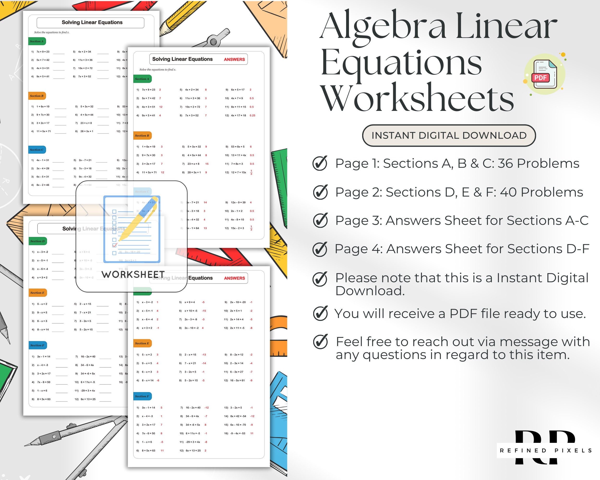 Algebra Worksheets Algebra 1 Algebra Worksheet Algebra Teacher Digital Math Worksheets Digital ...