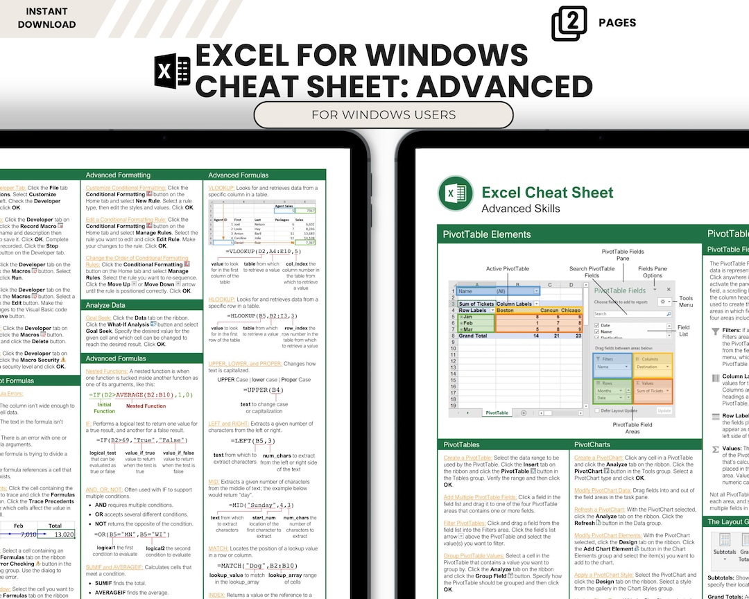 Advanced Excel Shortcuts Cheat Sheet for Windows Excel Productivity PDF ...