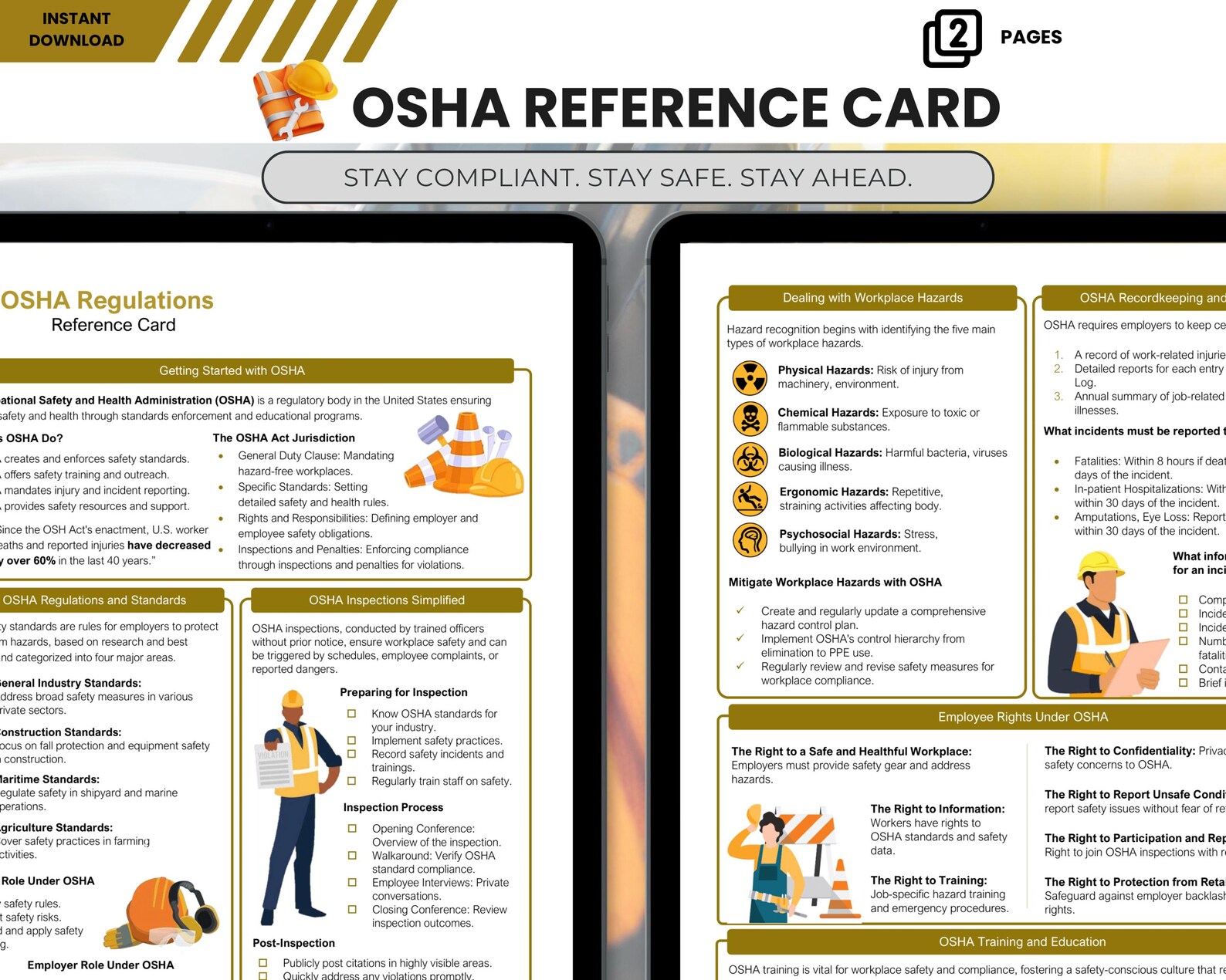 OSHA Reference Card PDF 2-page Safety Compliance Guide Workplace Safety ...