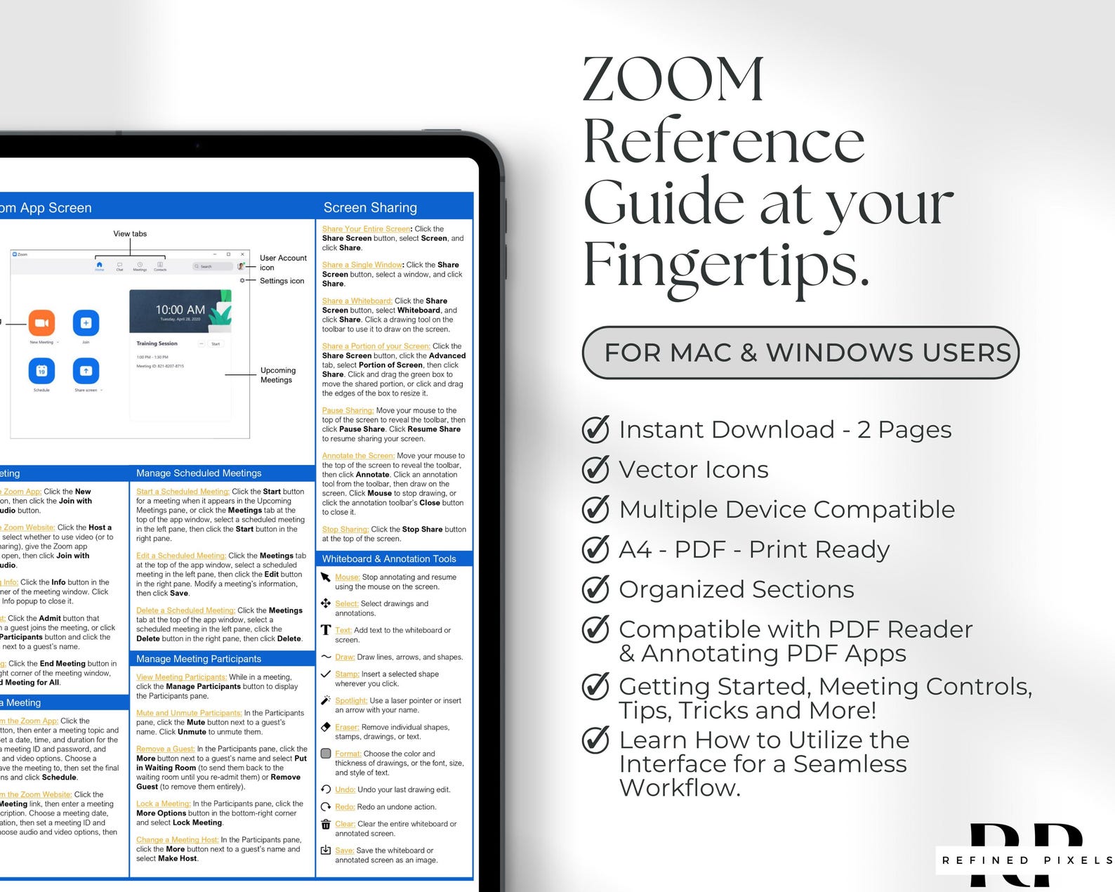 ZOOM Cheat Sheet Microsoft Office 365 Meetings Mac PC Shortcuts Guide ...