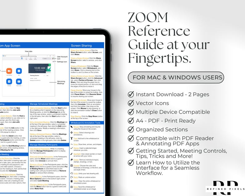 ZOOM Cheat Sheet Microsoft Office 365 Meetings Mac PC Shortcuts Guide ...
