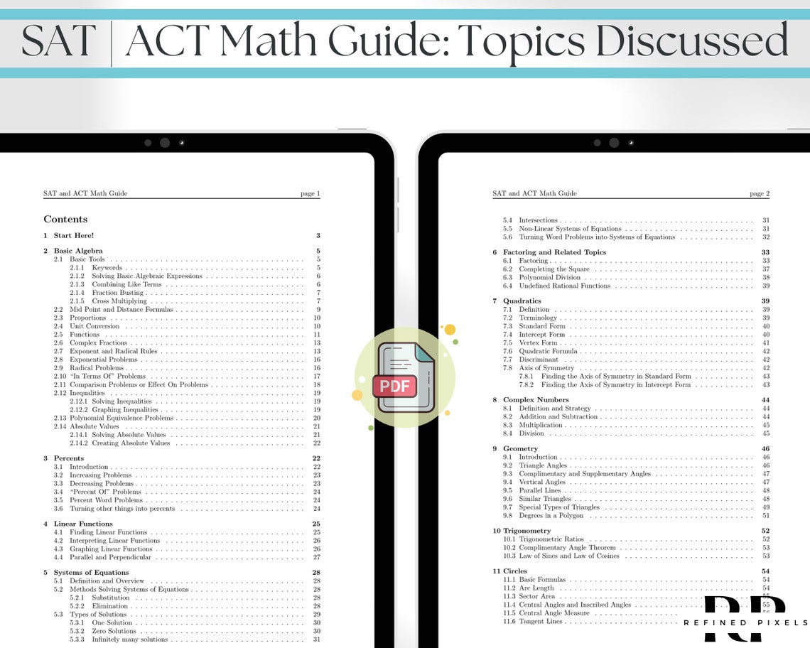 SAT Prep ACT Test Act Worksheets Sat Test Math Exam Study Guide Algebra ...