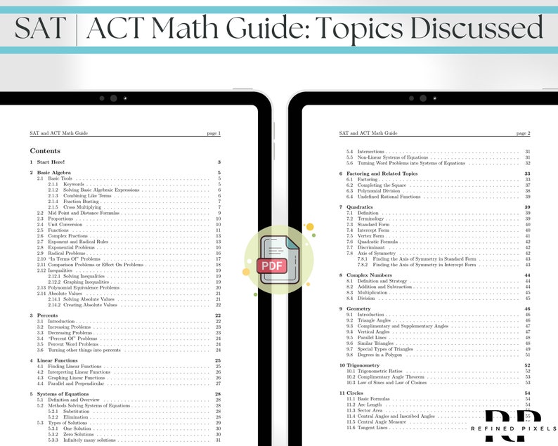 SAT Prep ACT Test Act Worksheets Sat Test Math Exam Study Guide Algebra ...