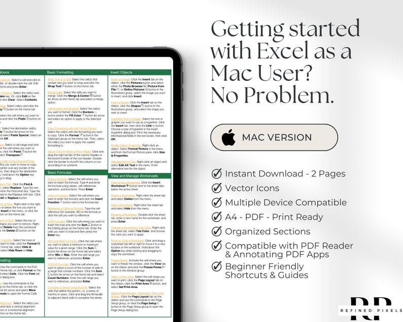 Excel Shortcuts Cheat Sheet for Mac Microsoft Excel Mac Shortcuts ...